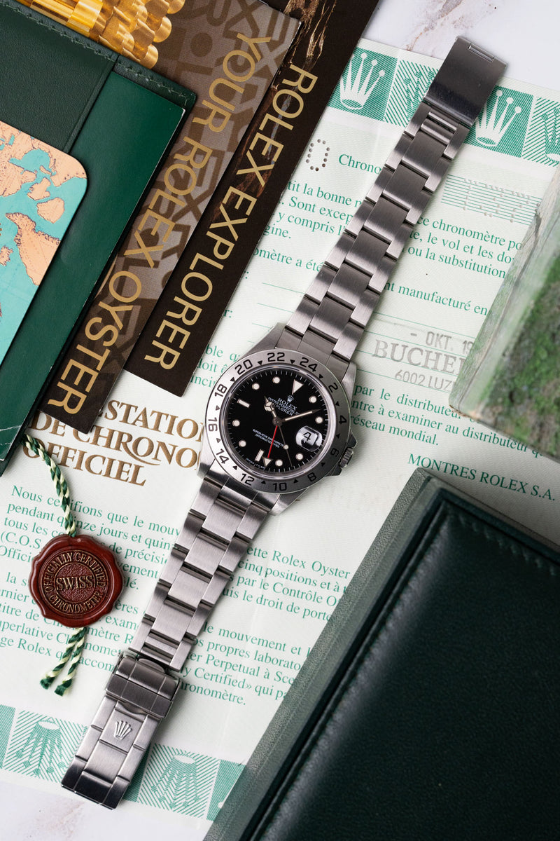 Rolex Explorer II 16570 Black Dial Light Patina T37 Serial Box and Papers 1996 – Classic Time Club