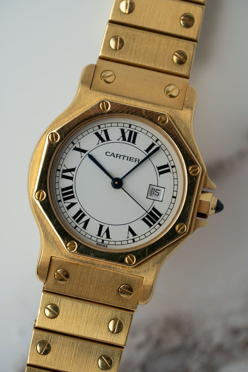 Cartier Santos Octagon LM 2965 White Dial 18k YG 1980s – Classic Time Club