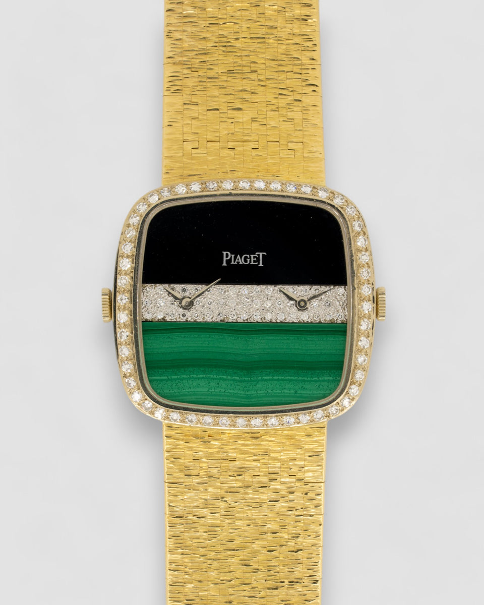 Piaget Dual Time 612775 A6 Malachite Onyx Diamonds Dial 18k YG 1980s ...