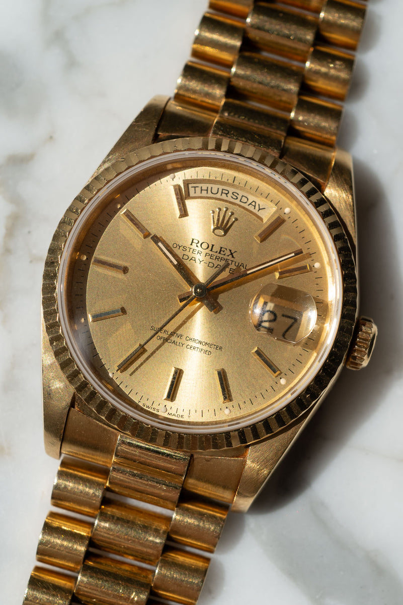 Rolex Day Date 18238 Champagne Dial E3 Serial 18k YG 1990 – Classic ...
