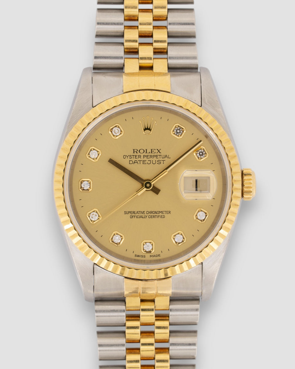 Rolex Datejust 16233G Champagne Dial Big Diamonds YG/SS T8 Serial 1996 ...