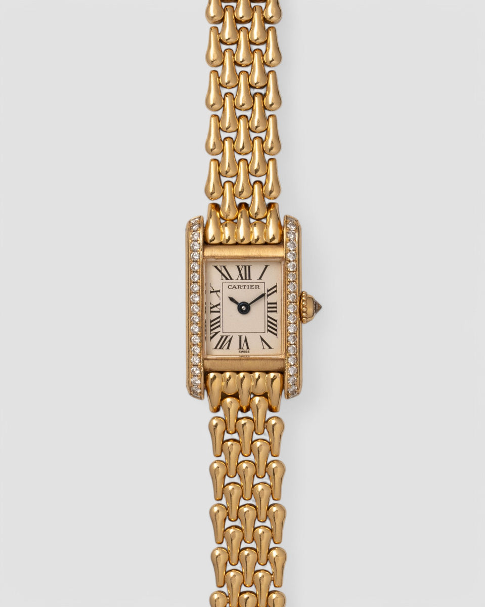 Cartier Tank Mini 1361 Teardrop Bracelet Factory Diamonds 18k YG ...