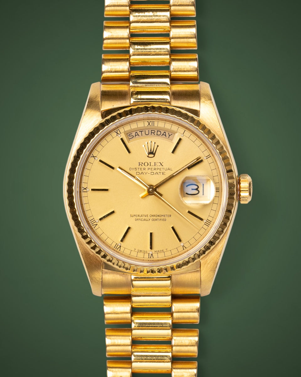 Rolex DayDate 18038 Champagne Dial 8.4m Serial 18k YG 1984 – Classic ...