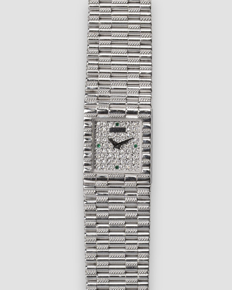 Piaget Traditional 15301 G2 Emeralds and Pave Diamond Dial 18k WG Box ...