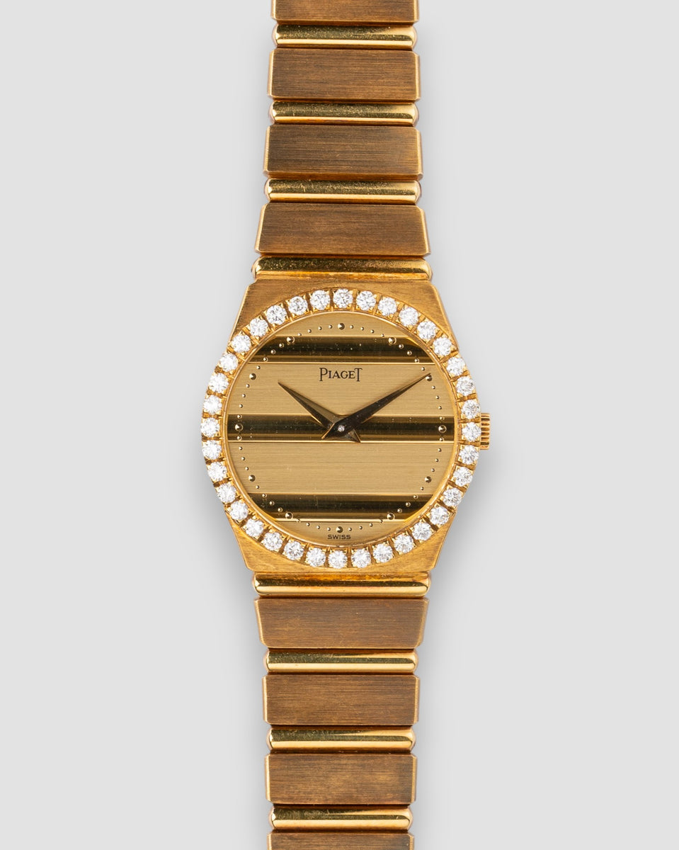 Piaget Polo Medium 9706 C701 Champagne Dial Big Diamond Bezel 18k YG ...