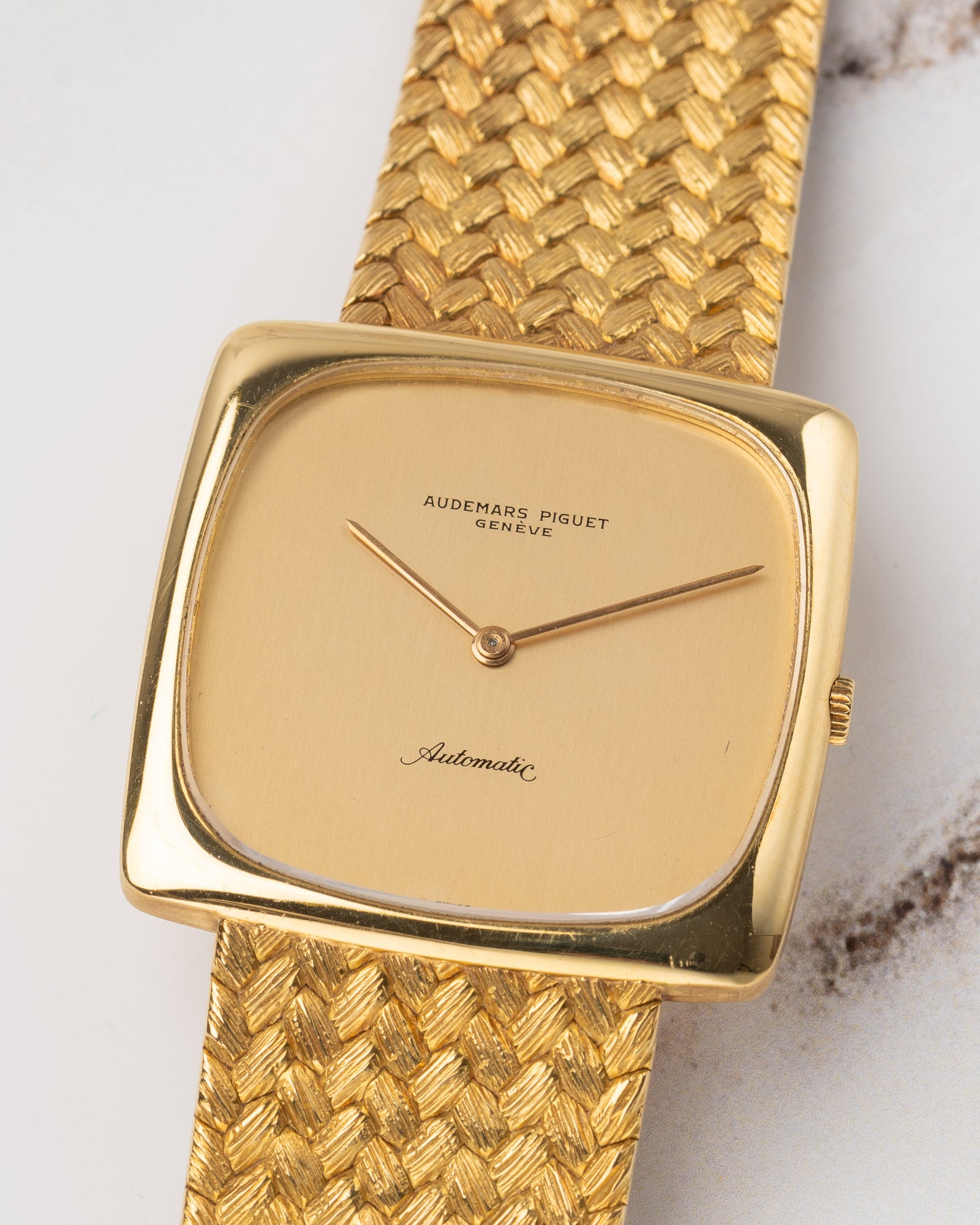 Audemars Piguet Jumbo TV Early Script Dial Woven Bracelet 18k YG ...