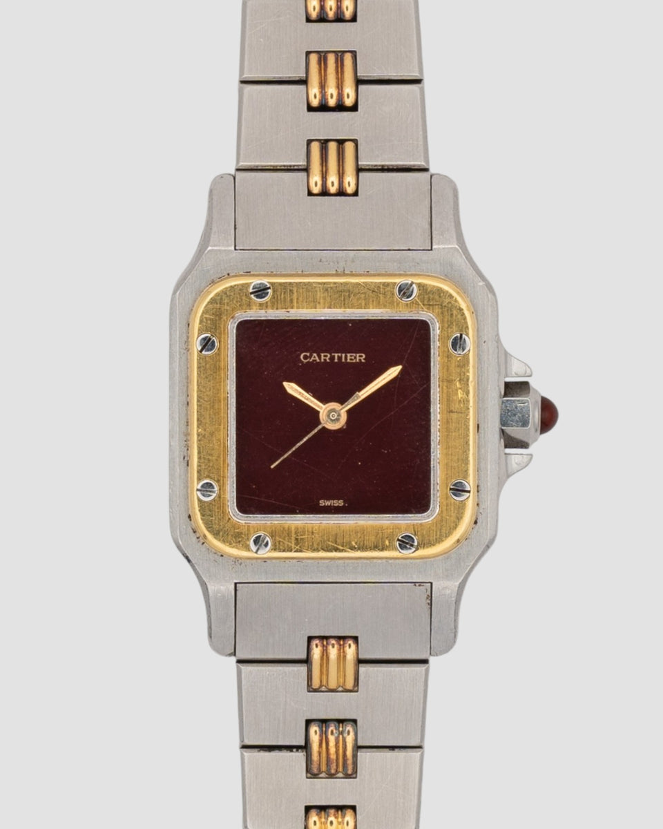 Cartier Santos Carree SM 0902 Rouge Dial Godron Bracelet SS/YG 1980s ...